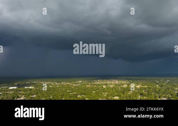 Landscape of dark rainy clouds forming on stormy sky during heavy ...