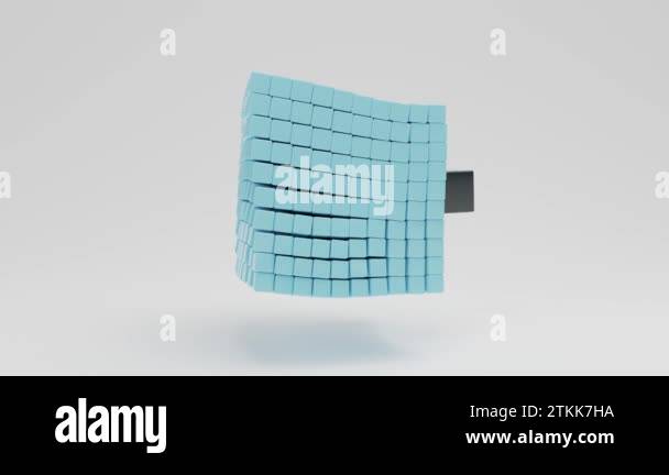 Abstract 3d animation of a set of cubes through which a black cube ...