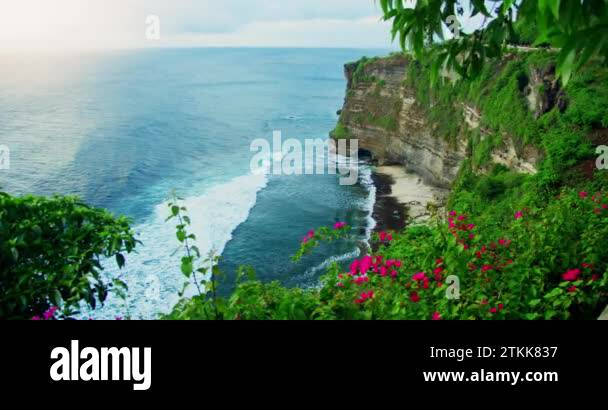 Ocean view in Uluwatu Hindu Temple Pura Bali Island Indonesia. Sheer ...