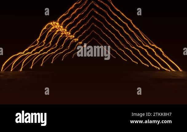 Fire loop animation. Wet asphalt, night view. Bright reflection on the ...