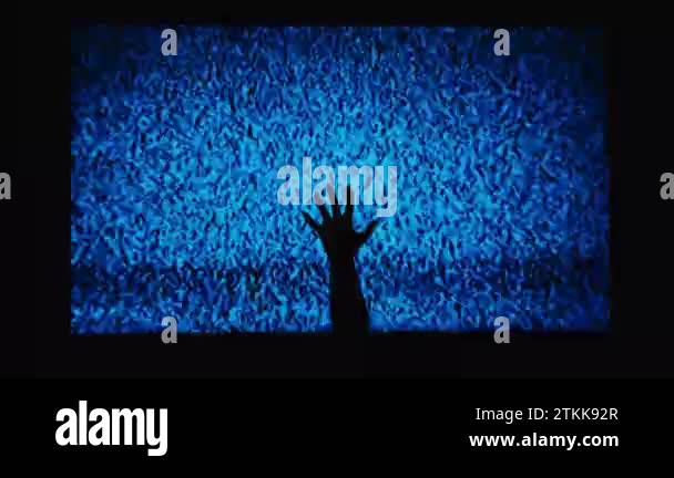 Hands on the background of the noise of the TV scary scene for a horror ...