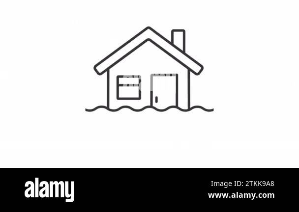 Animated flood linear icon. Deluge. Natural disaster and tragedy ...