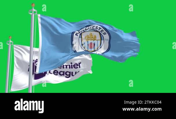 Manchester, UK, sept 10 2023: Flags of Manchester City and Premier ...