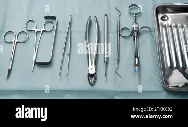 Sterile instruments at the dental clinic. tools for tooth treatment ...