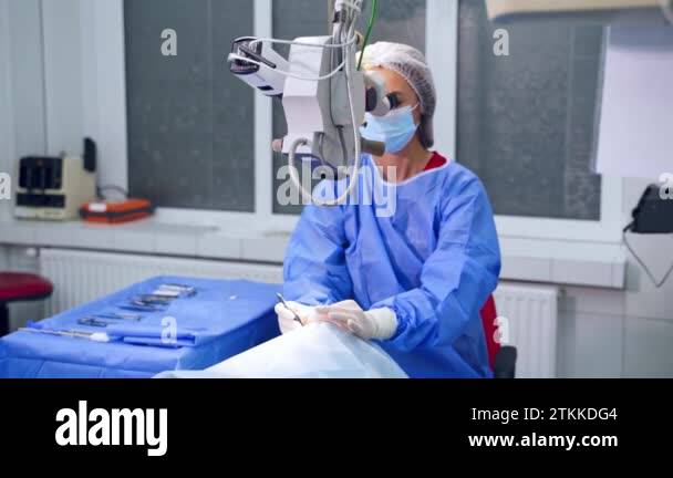 Surgeon performing laser eye vision correction. Surgeon in the ...
