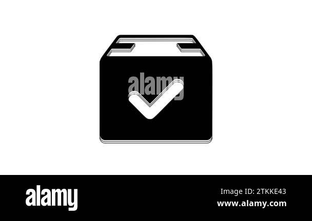 Black Package box with check mark icon isolated on white background ...