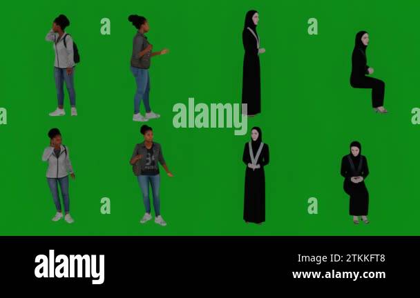 4K resolution, different female Arabic teacher on green screen ...