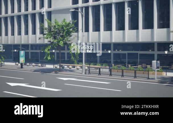 Office buildings and street in futuristic corporate illustration ...