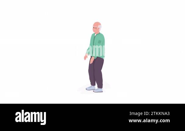 Animated elder improving leg muscles. Physical therapy. Full body flat ...