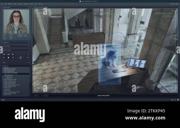 Playback CCTV camera on computer screen. Security camera in coworking ...