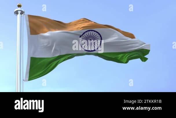 India national flag waving on a clear day. The Republic of India is a ...