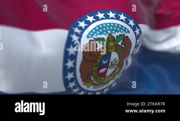 The US state flag of Missouri waving. Missouri is a state in the ...