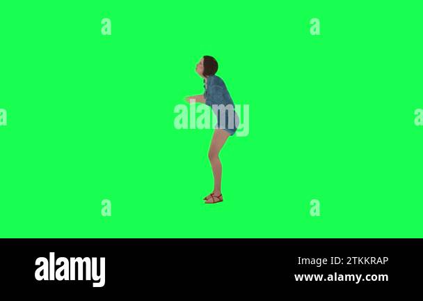 Homeless girl in jeans begging for money right angle green screen 3d ...