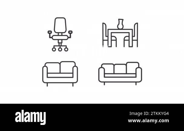 Animated seats linear icons. Living room furniture. Office chair ...