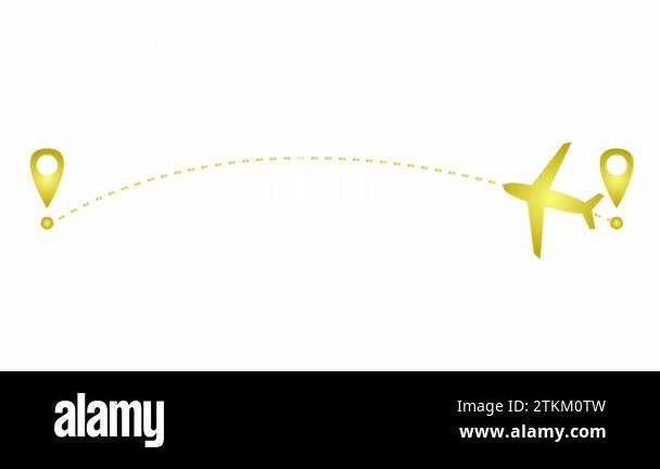 Animated golden the plane flies along a trajectory. Concept of airplane ...