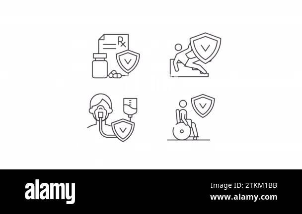 Animated medical linear icons. Health insurance. Long-term care ...