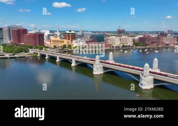 MBTA red line on Longfellow Bridge cross over Charles River, with ...
