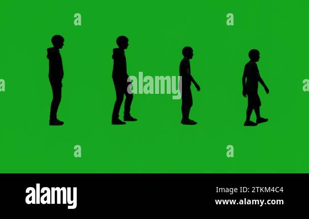 2D silhouettes four different boys green screen talking and walking ...
