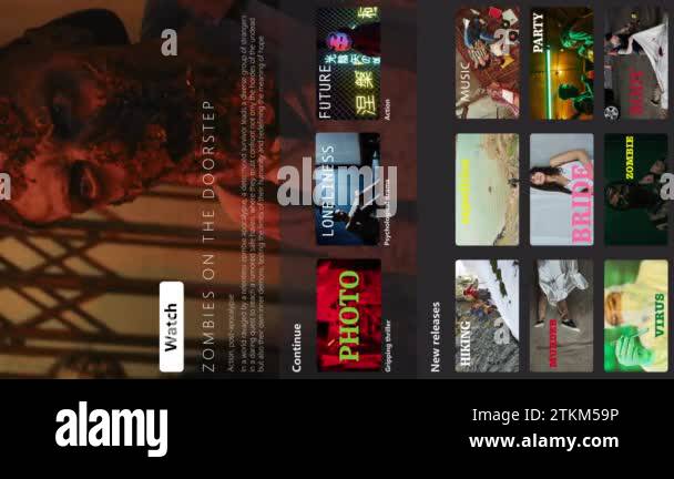 Highlights reel of zombie movie on selection screen of streaming app ...