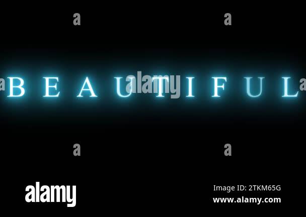 Beautiful text animation. Neon shimmering blue lettering transparent ...