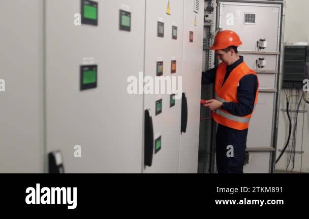 Industrial factory, Current electric, Electrical inspection. Using ...