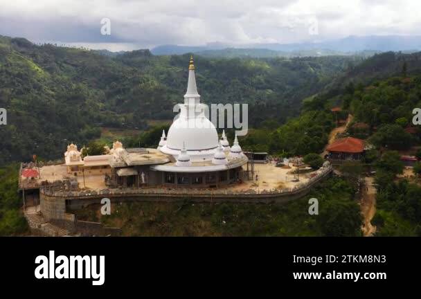 Mahamevnawa Buddhist Monastery among mountains and hills. temple in the ...