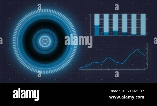 Animation of arc reactor and graphs with dots over black background ...