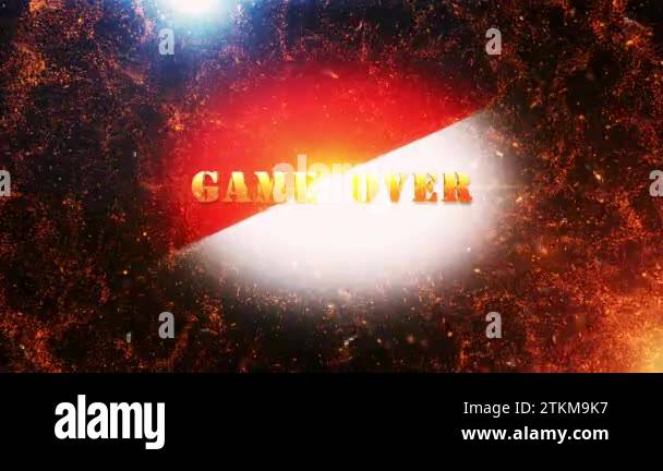 Game Over gold text motion with fire burst and golden particles ...