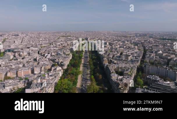 Wide view of the most visited city in France. Parisian streets and ...