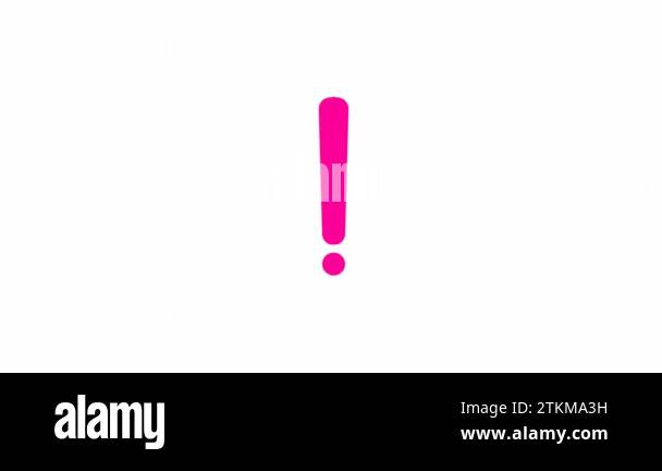 Animated magenta symbol of exclamation mark. Radiance from rays around ...