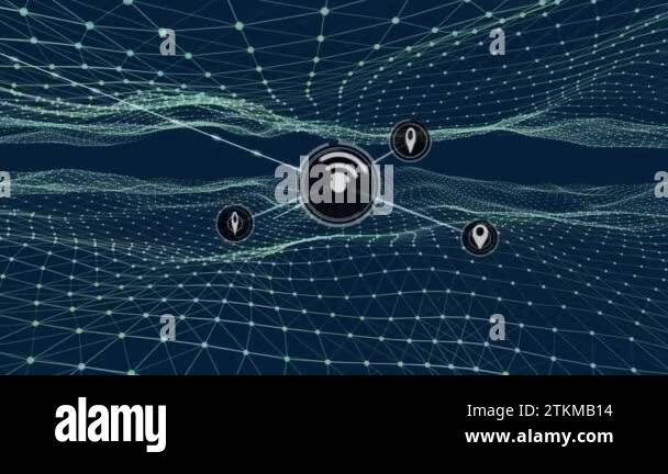 Animation Of Connected Icons Over Dots Connected And Forming Waves On