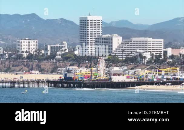SANTA MONIKA, LOS ANGELES, CALIFORNIA, USA-26 JUNE, 2023: Drone shot ...