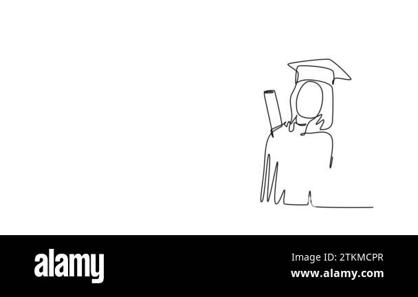 Self drawing animation single line draw group of happy graduate male ...