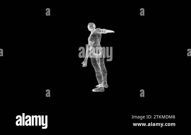 3d Man Body Model Consisting Of Lines And Dots Rotates 3 Axes 60 Fps Science Concept Object