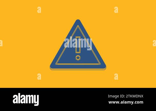 Blue Exclamation mark in triangle icon isolated on orange background ...