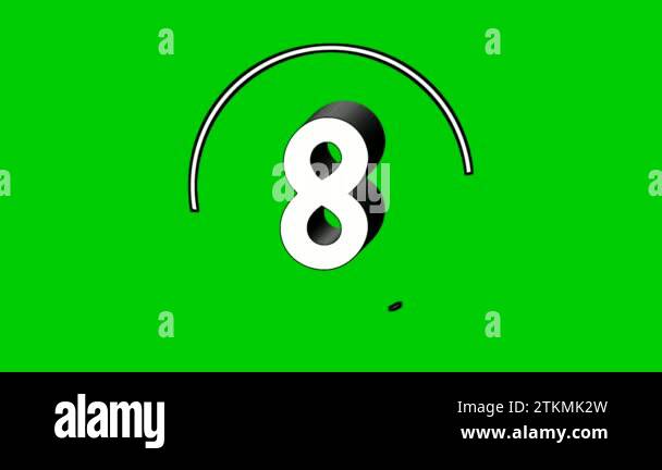 Number 8 eight cartoon animation in rotating circle border on green ...