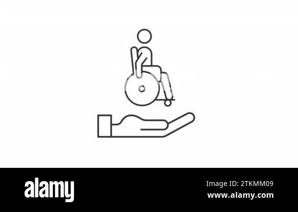 Animated patient care linear icon. Support people with disability ...