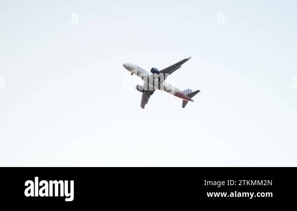 Greek Low Cost Airline, Sky Express, Airbus flying overhead with clear ...