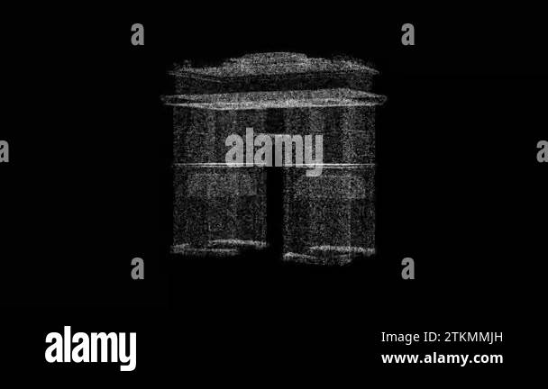 3d Arc De Triomphe Rotates On Black Background Object Consisting Of White Flickering Particles
