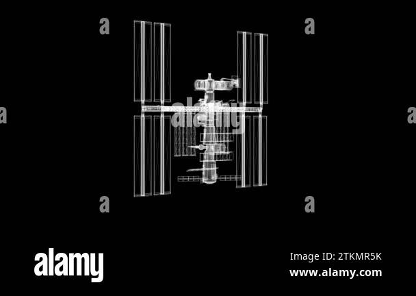 Spinning 3d wireframe satellite motion graphics with plain black ...