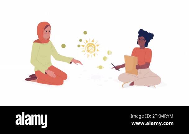 Animated exploring solar system. Parental support. Full body flat ...