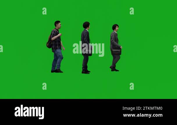 Three different male students green screen standing and moving from the ...