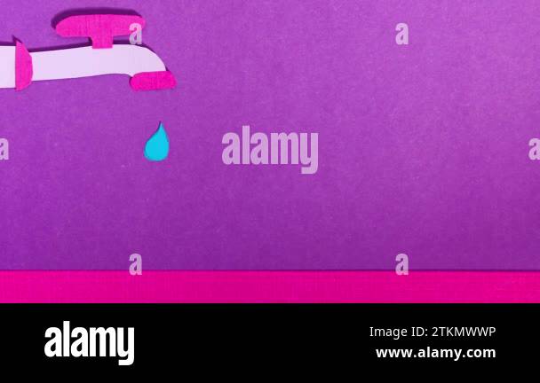 Stop motion animation from paper. Faucet from which drops of water drip ...