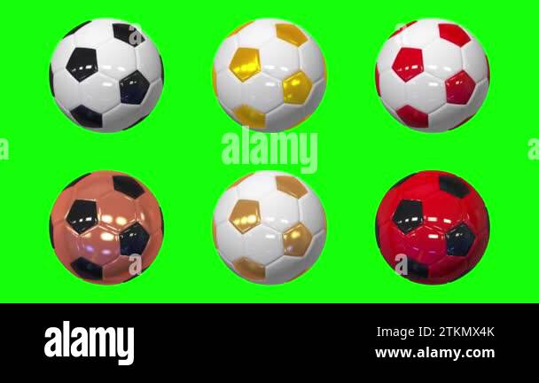 Looped Football Rotating in Six Different Color Combinations, 3D Rendering, Chroma key, Luma ...