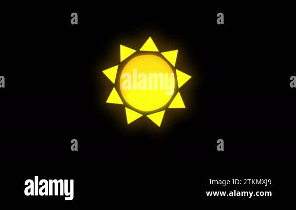 Cartoon stylized 2D sun shining on black background, green screen ...