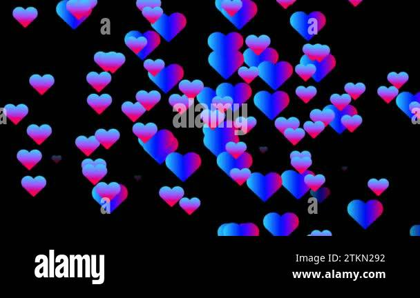 Neon love Hearts symbol animation moving up on black background, motion ...