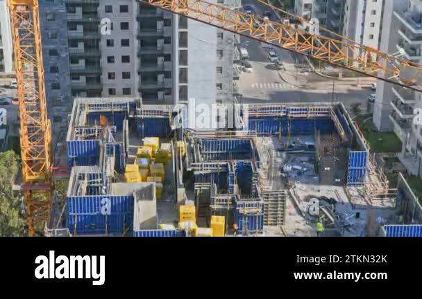 Time-lapse of the process of constructing a multi-story building ...