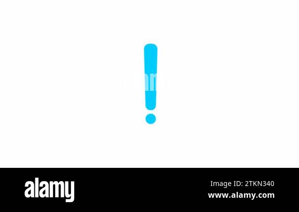 Animated blue symbol of exclamation mark. Radiance from rays around ...