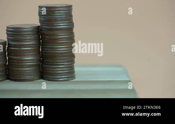 Step coin graph shows wealth increase, like stairs or chart, stack of ...