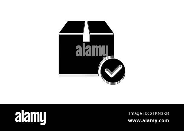 Black Package box with check mark icon isolated on white background ...